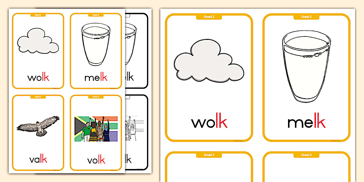 FREE! - Graad 2 Klanke Flitskaarte Eindklank lk - Twinkl