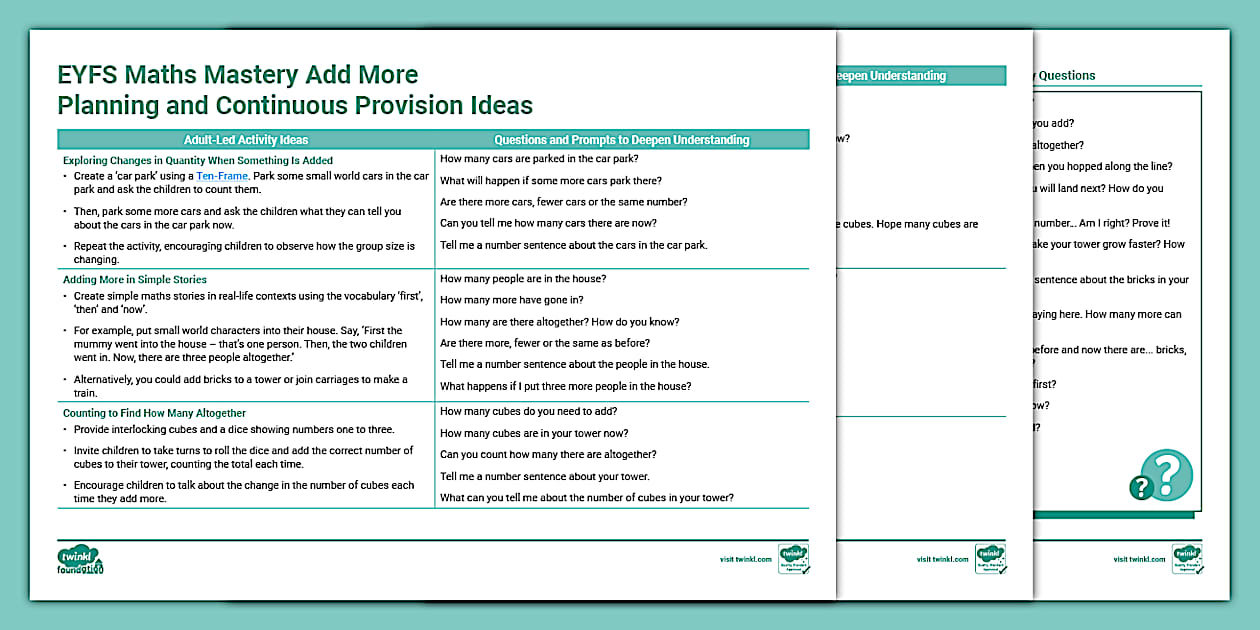 EYFS Maths Mastery Add More Planning & Continuous Provision