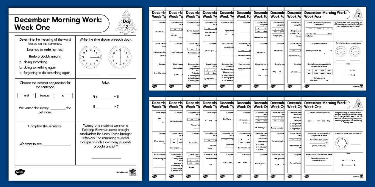 First Grade December Morning Work Bundle - Twinkl