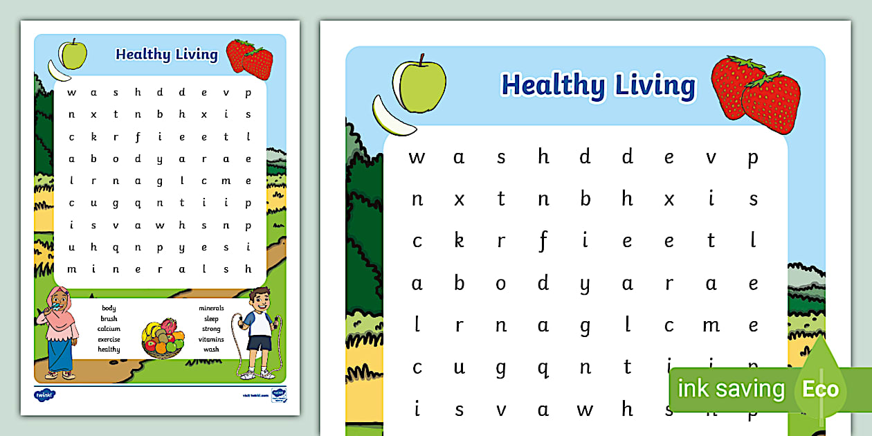 Healthy Living Word Search (teacher made) - Twinkl