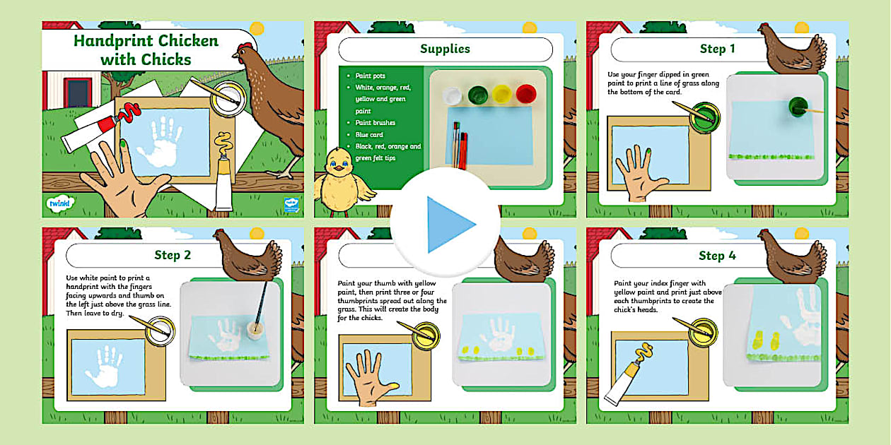 Handprint Chicken With Chicks Craft PowerPoint - Twinkl