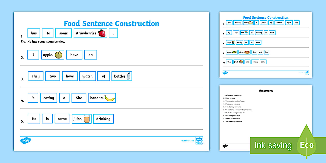 Food Sentence Construction Worksheet | Teaching Resource