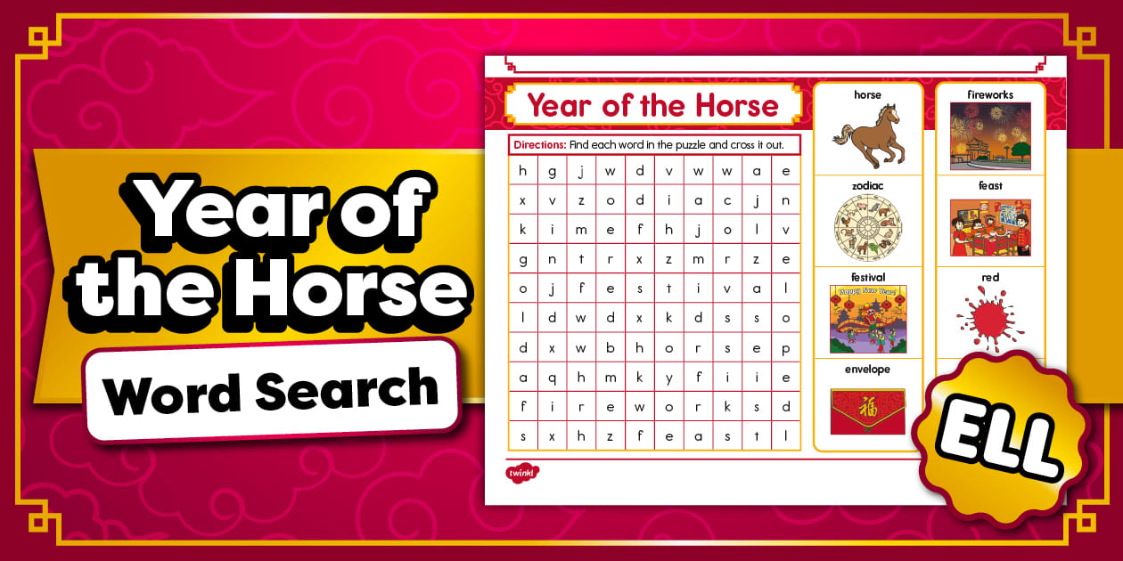 Year of the Horse Word Search for ELL