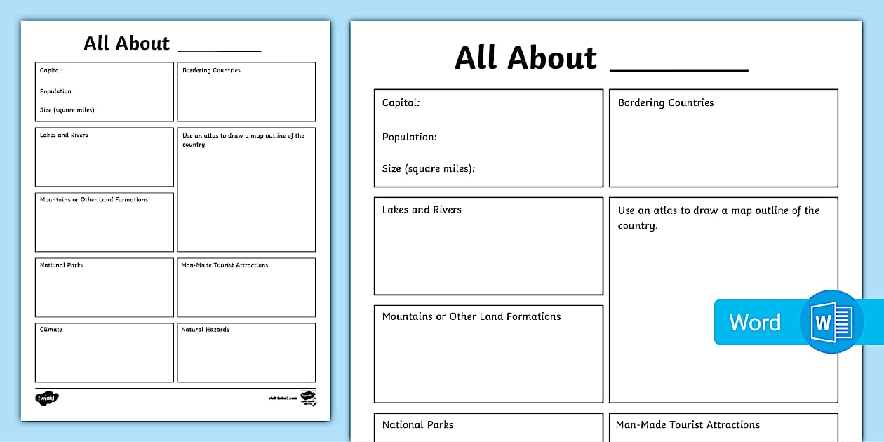 Editable Country Research and Write Worksheet (teacher made)