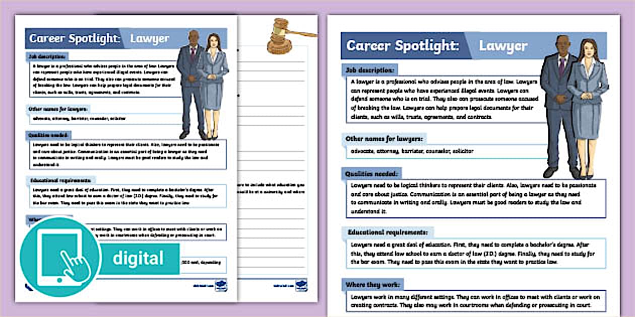 Career Spotlight: Lawyer Activity Worksheet (teacher made)