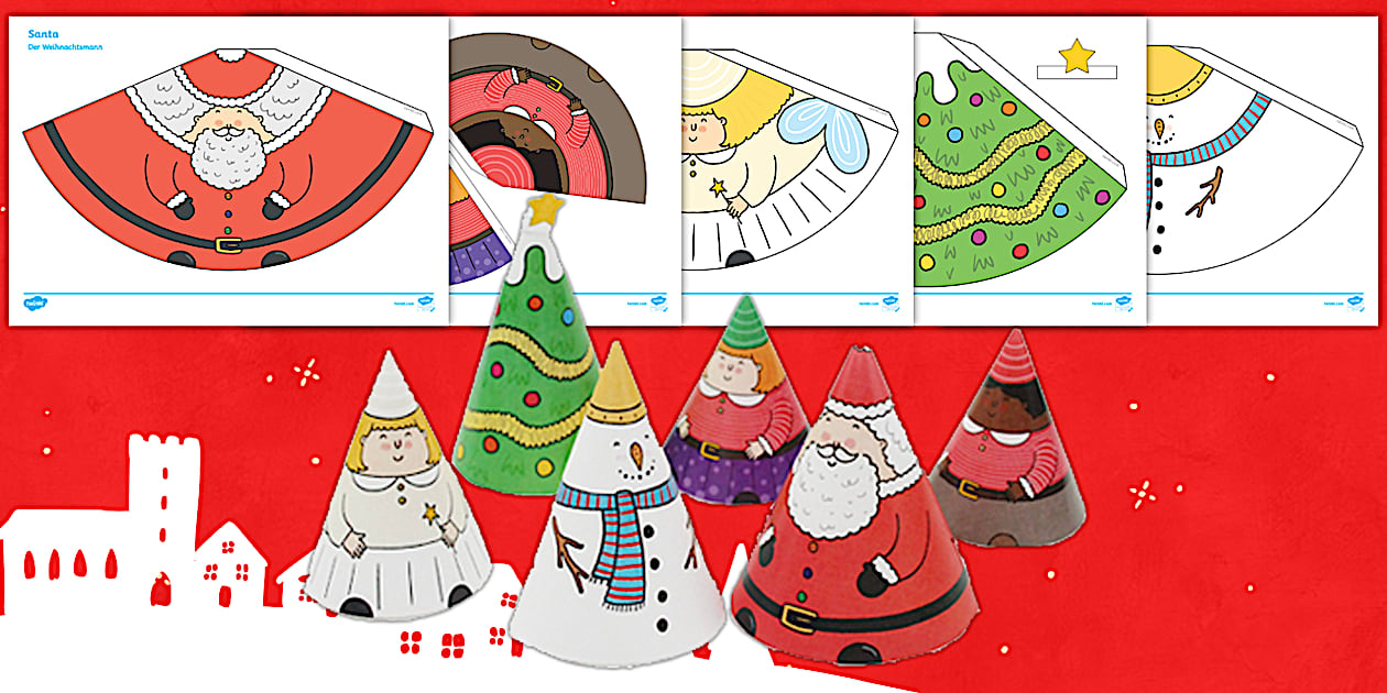Christmas Cone People English/German (teacher made) - Twinkl
