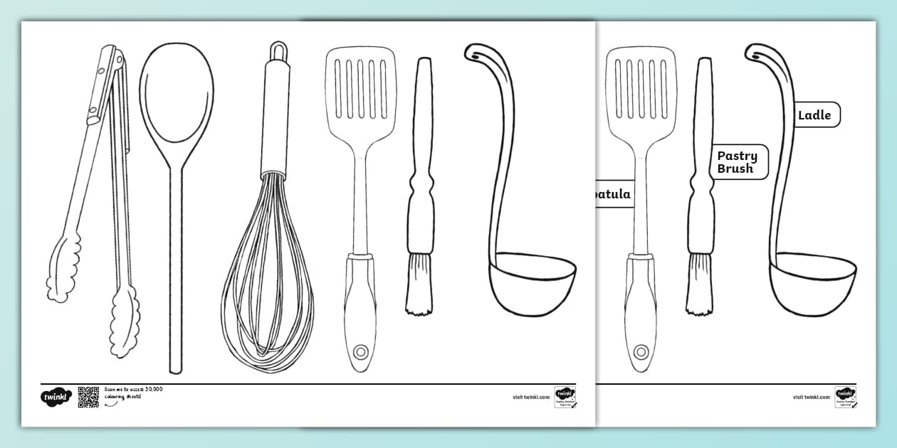 Cooking Utensils Colouring Page (teacher made) - Twinkl