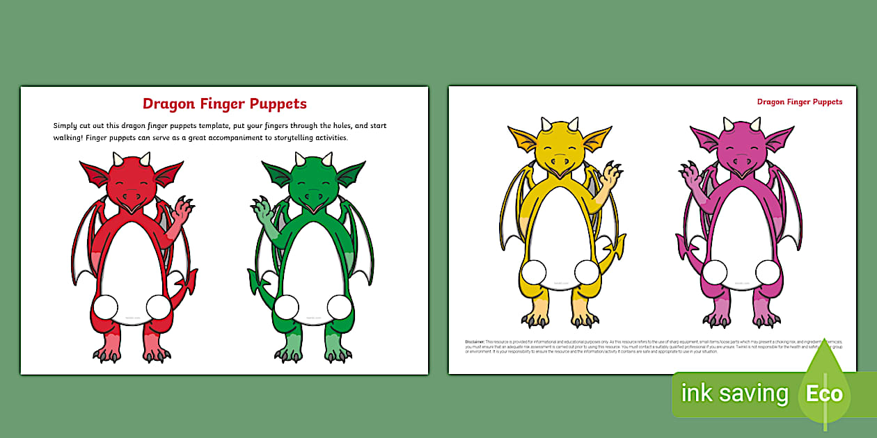 Dragon Finger Puppets for children (Teacher-Made) - Twinkl