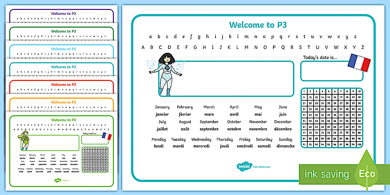Editable Welcome to P3 (with French) Desk Mat (teacher made)