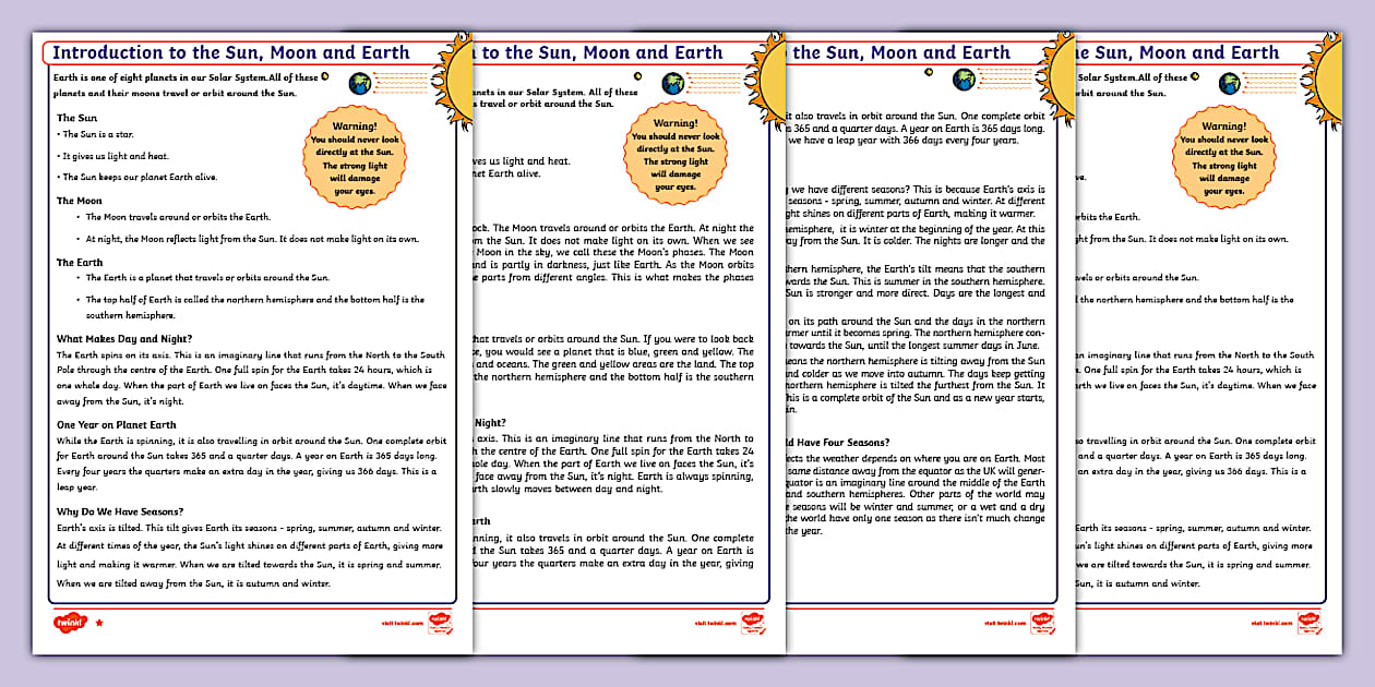 An Introduction to the Sun, Moon and Earth Fact Files