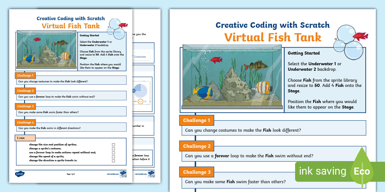 Virtual Fish Tank Scratch Worksheet (teacher made) - Twinkl