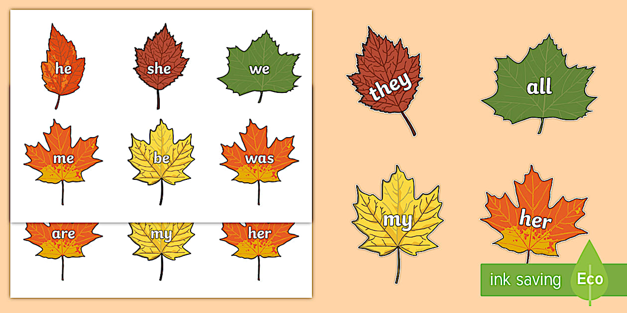 Phase 3 Autumn Leaves Tricky Words Display Cut-Outs - Twinkl