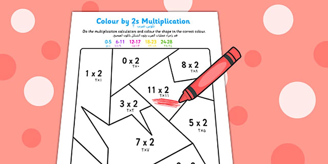 Colour by 2s Multiplication Arabic Translation - Twinkl