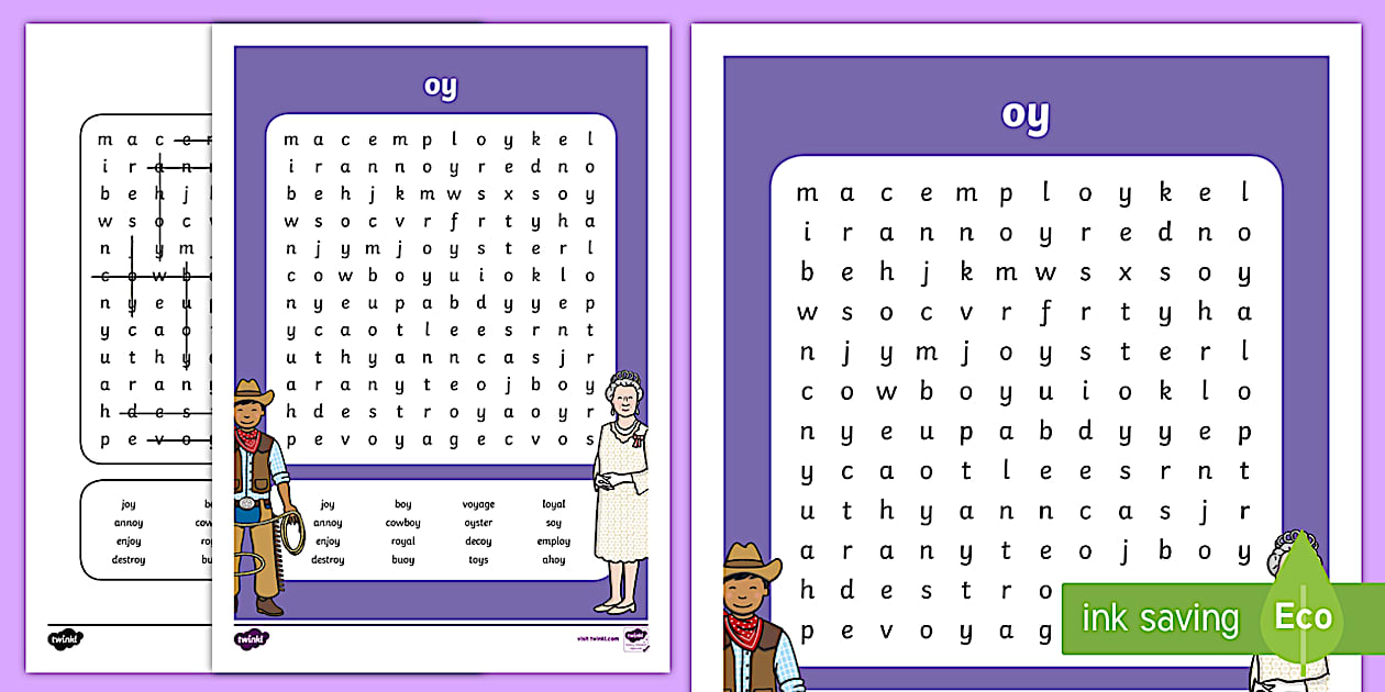 'oy' Digraph Differentiated Word Search (teacher made)