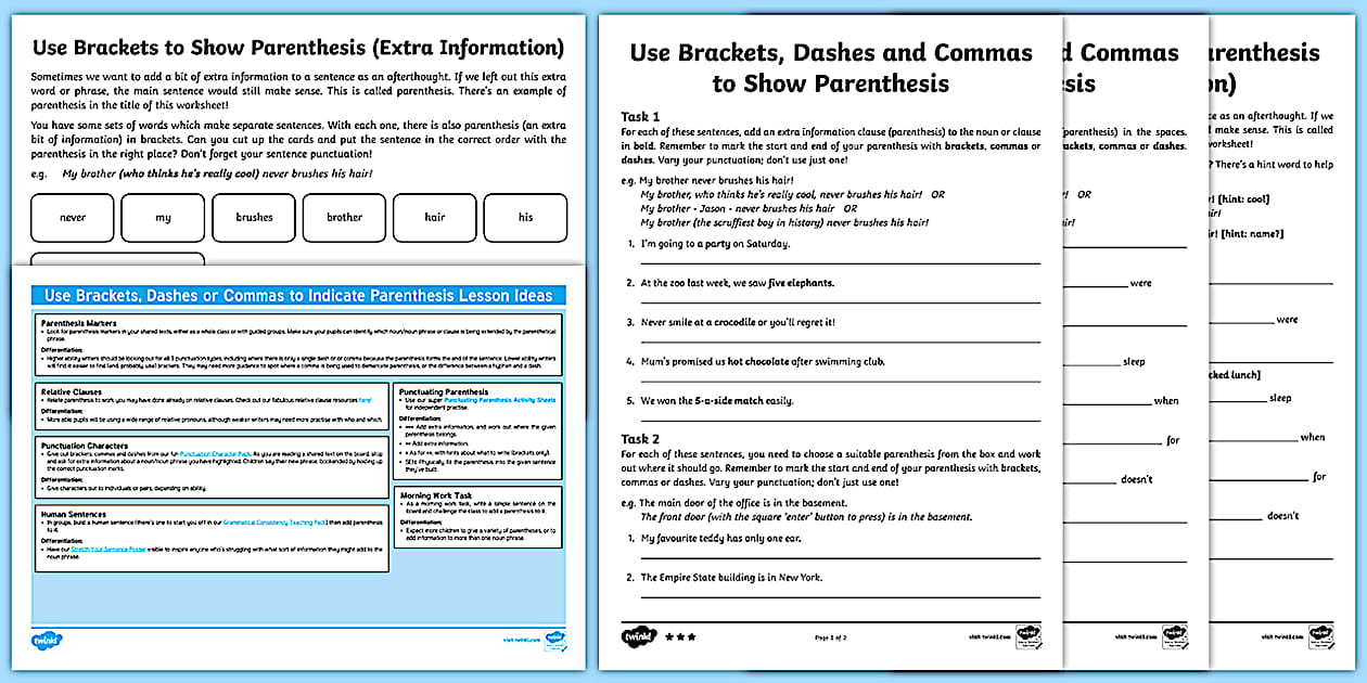 UKS2 Using Brackets, Dashes and Commas to show Parenthesis