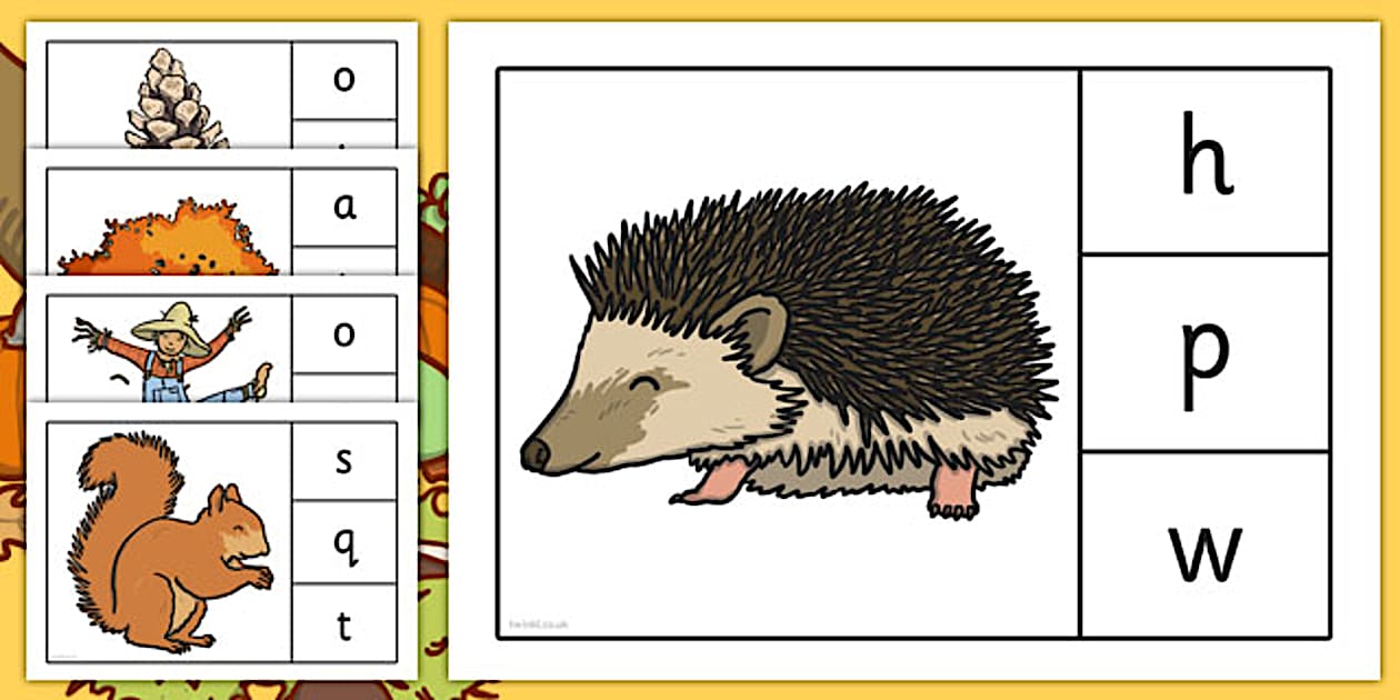 Black and White Initial Sounds Autumn Peg Matching Game