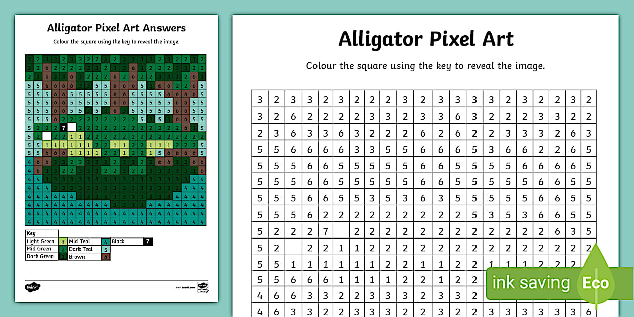 Alligator Pixel Art Template (teacher made) - Twinkl
