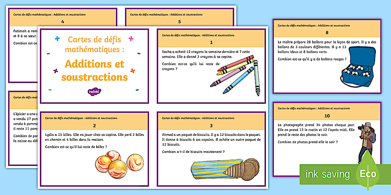 Cartes de défis de mathématiques : Additions et soustractions