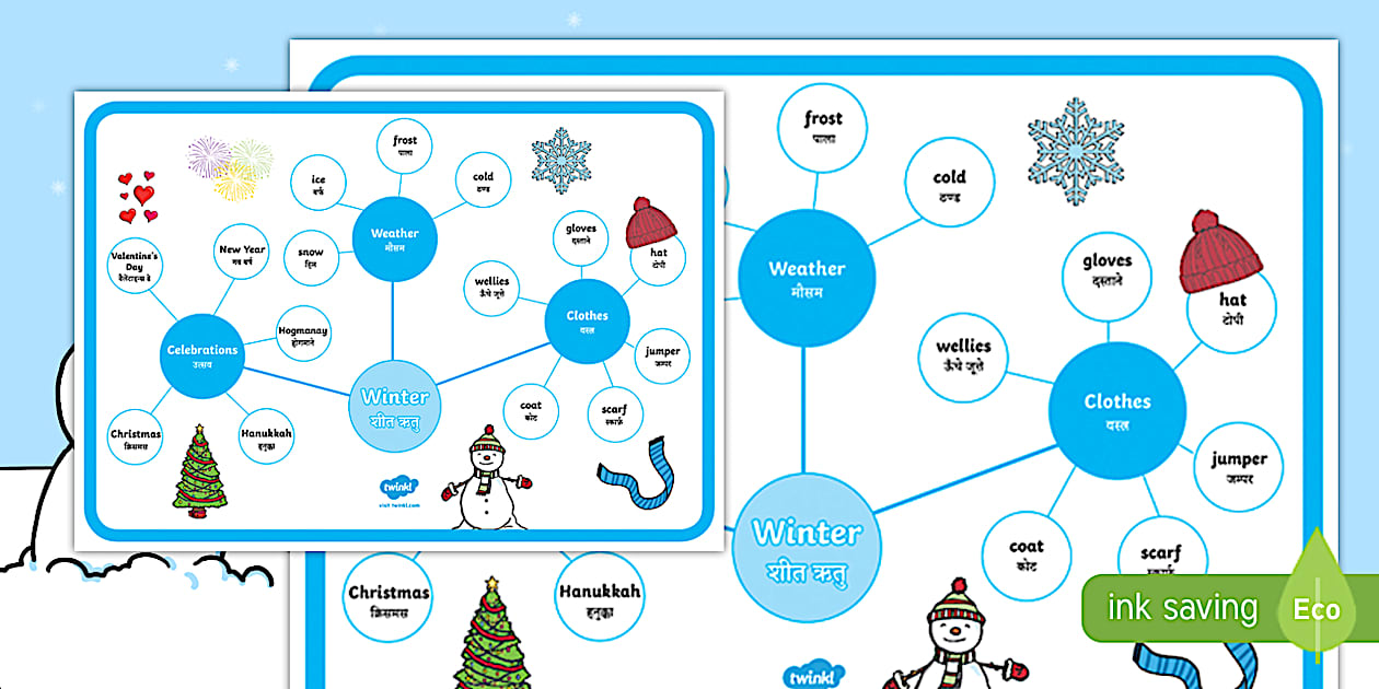 Winter Concept Map English/Hindi (teacher made) - Twinkl