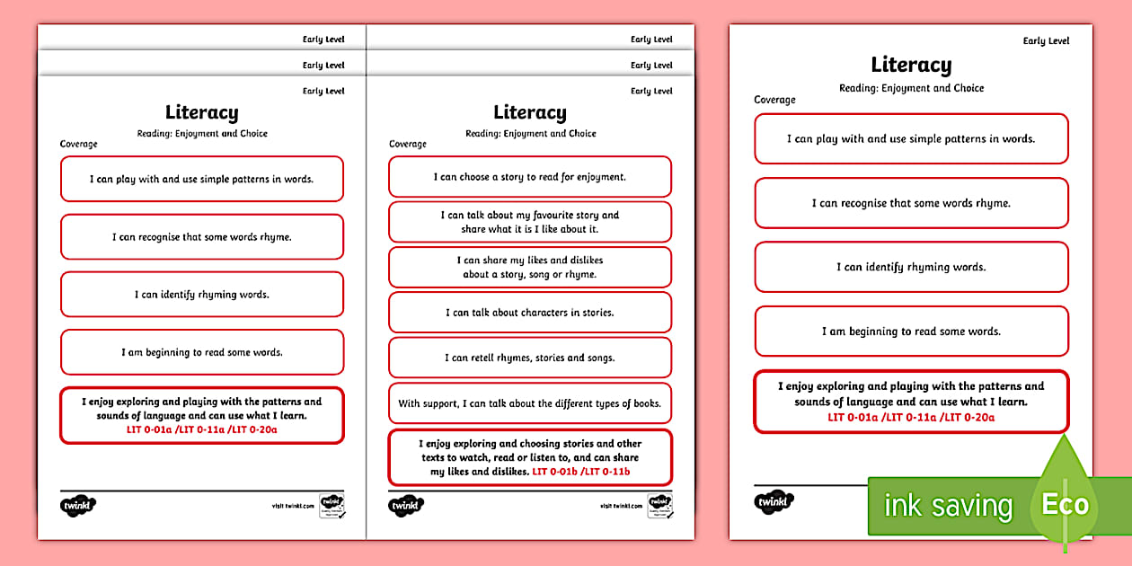 Editable CfE Early Level Literacy and English (Reading) Child-Friendly