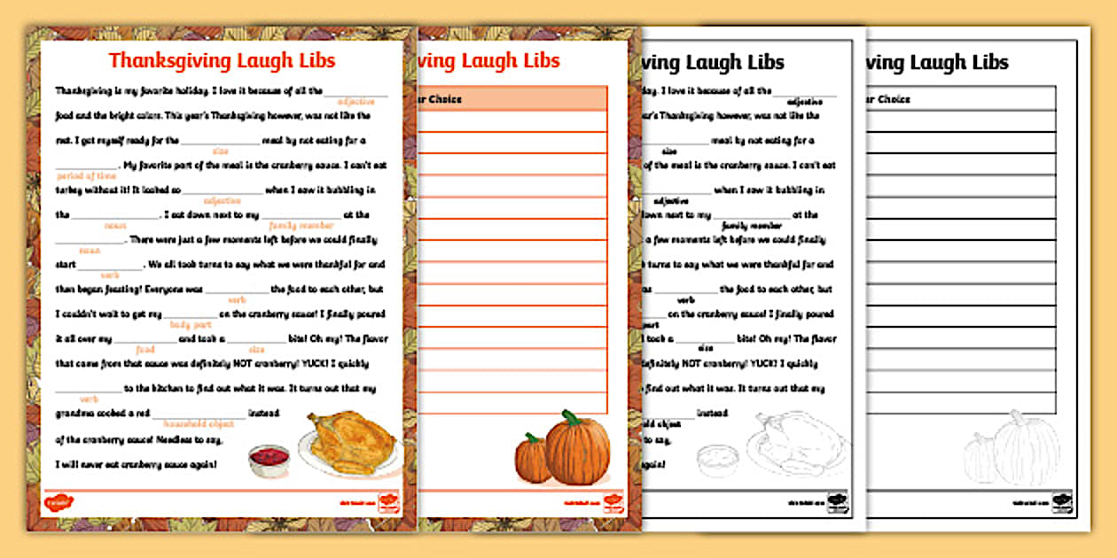 Thanksgiving Laugh Libs for 3rd-5th Grade (teacher made)