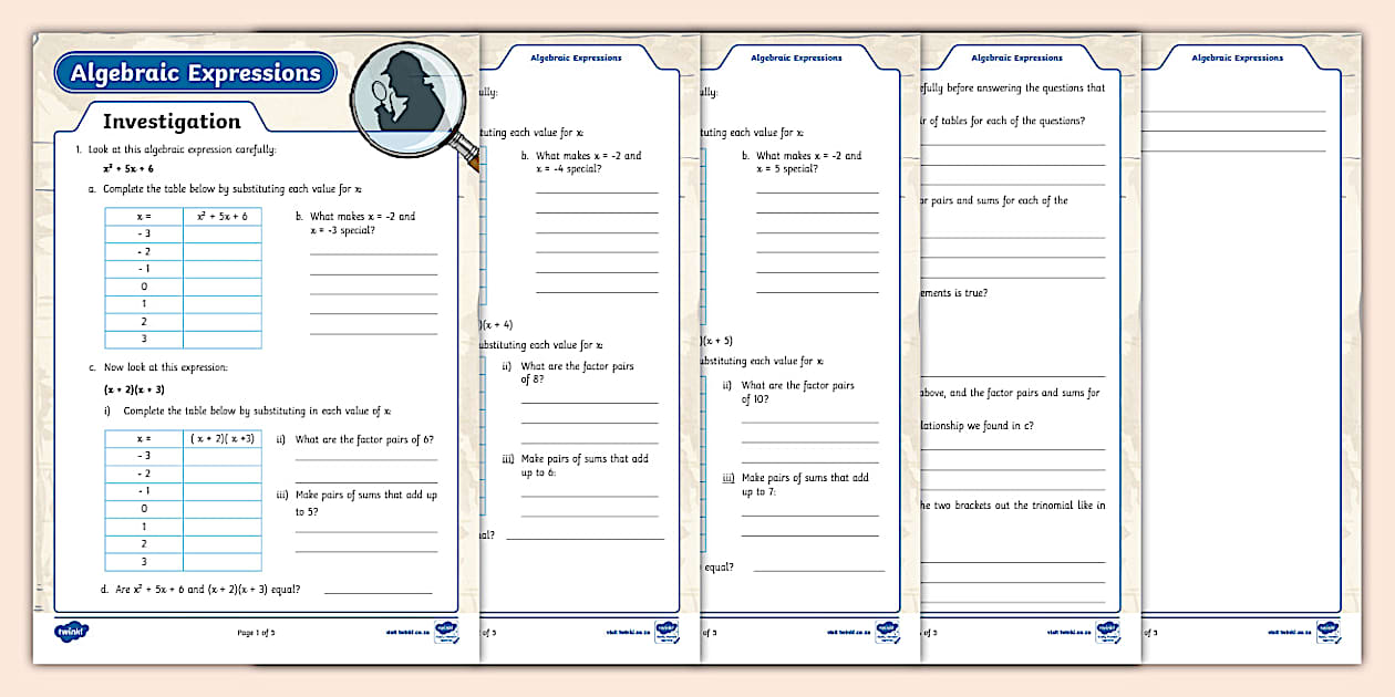 Grade 9 Investigation on Algebraic Expressions - Twinkl
