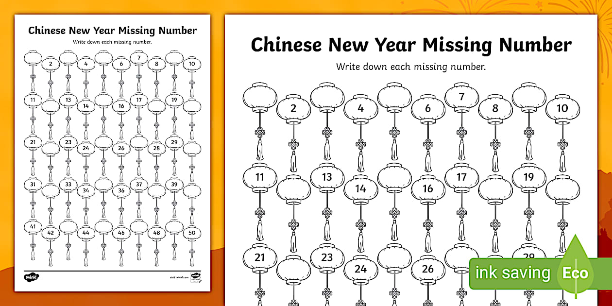 Chinese New Year Missing Number Maths Worksheet - Twinkl