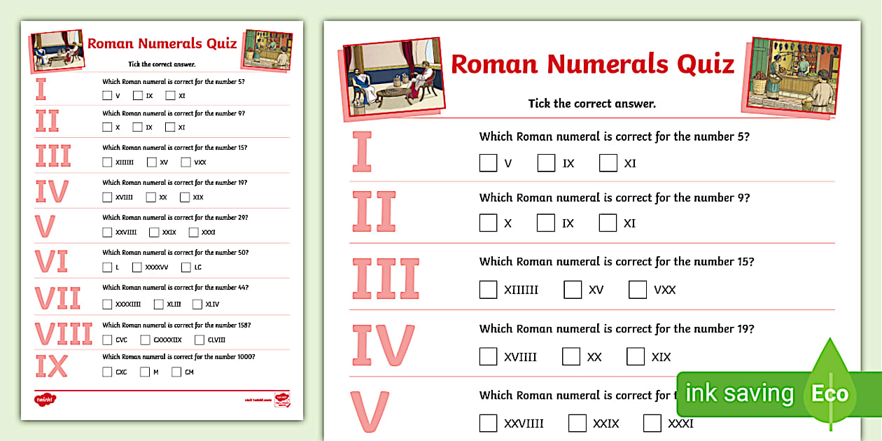 Roman Numerals Quiz (teacher made) - Twinkl