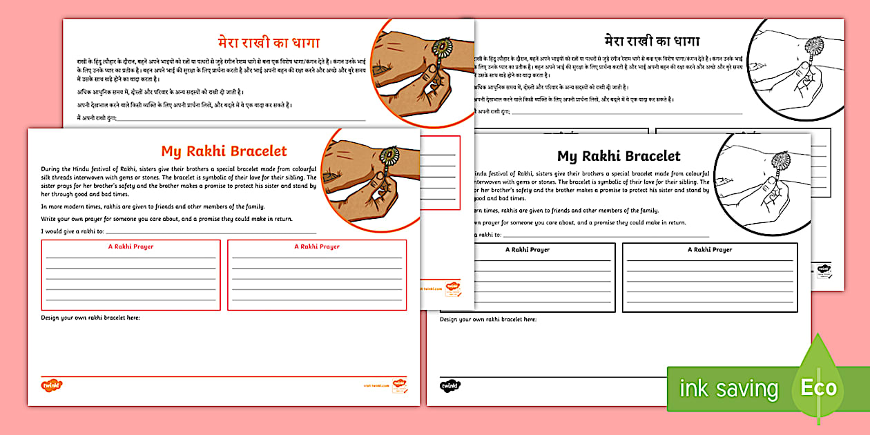 KS2 My Rakhi Bracelet Worksheet English/Hindi - Twinkl