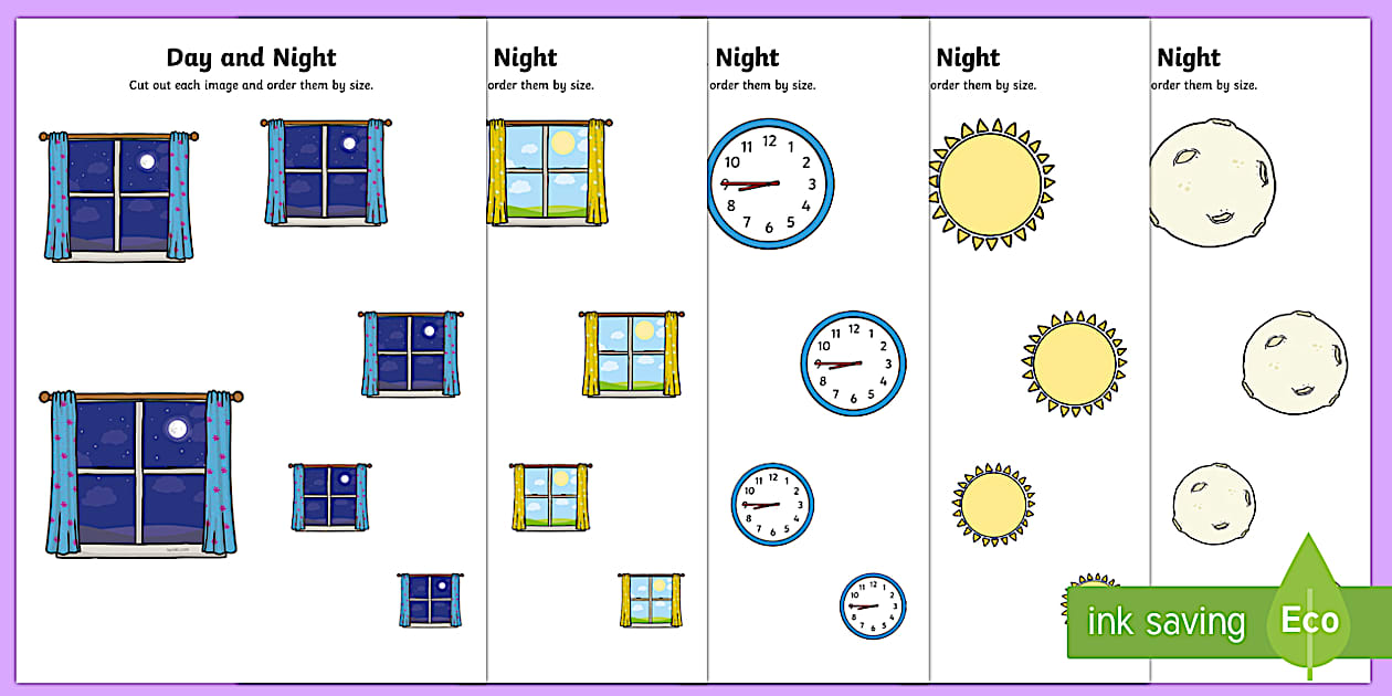 Day and Night Size Ordering (teacher made) - Twinkl