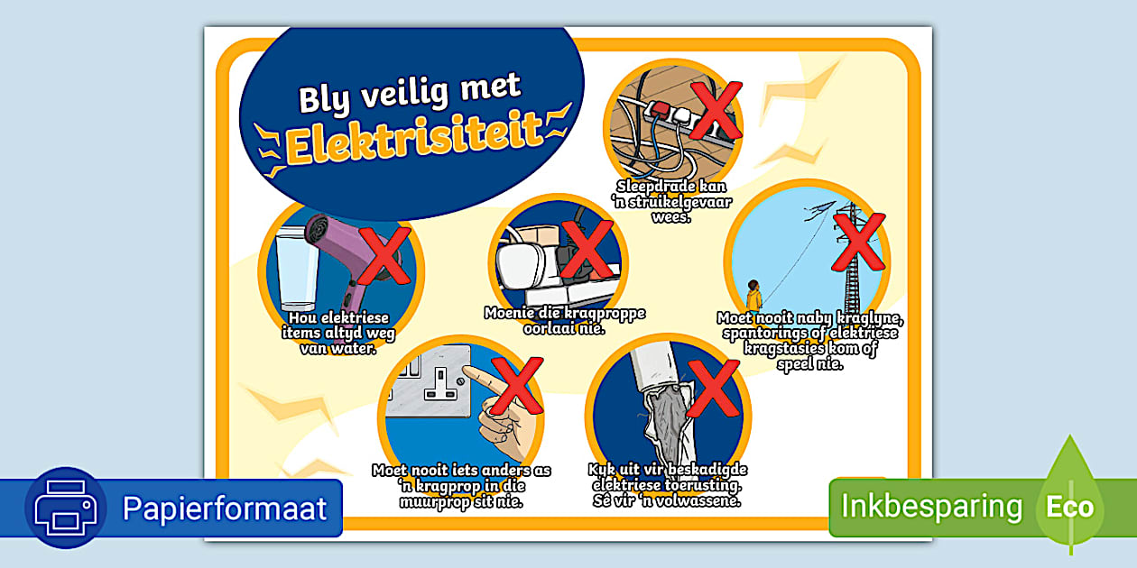 Bly Veilig met Elektrisiteit Plakkaat (Teacher-Made)