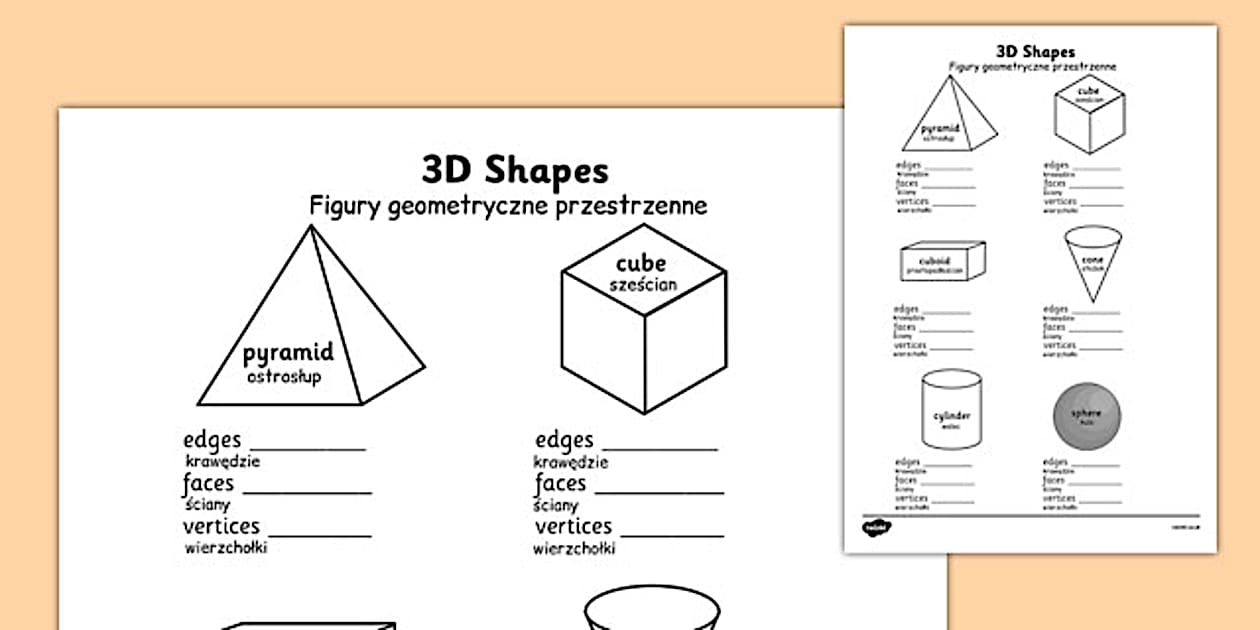 3D Shape Properties Worksheets Polish Translation - Twinkl