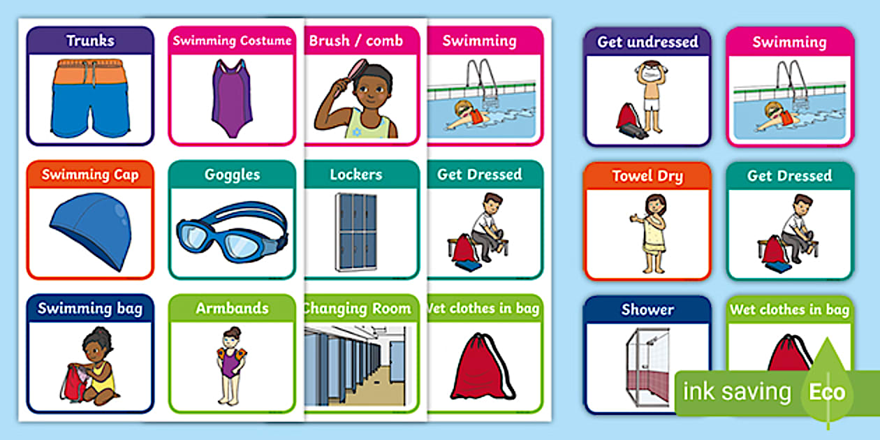 My Routine Swimming Word Cards (teacher made) - Twinkl