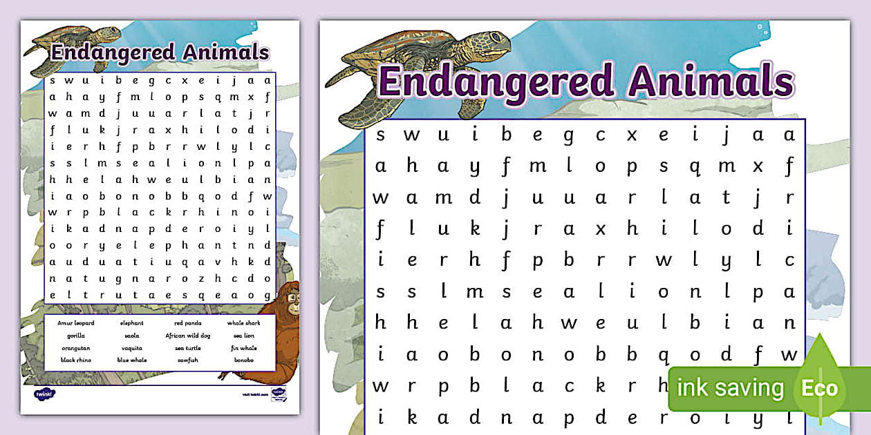 Endangered Animals Word Search - Animals (teacher made)