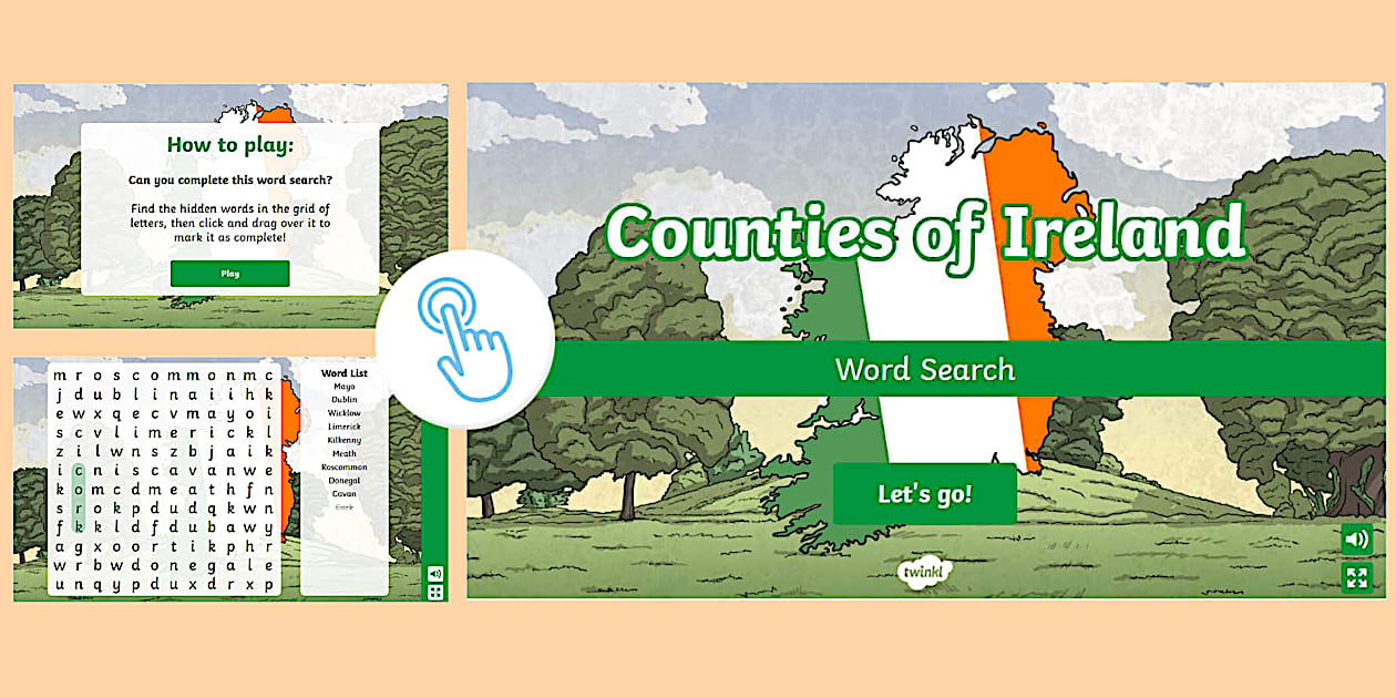Counties of Ireland Interactive Word Search (teacher made)
