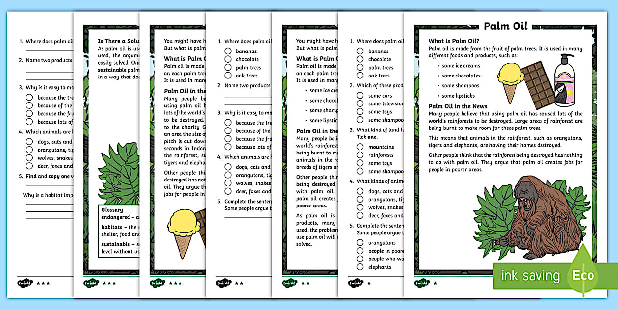 KS1 Palm Oil Differentiated Reading Comprehension Activity