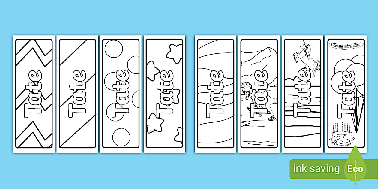 Tate Name Simple Colouring Bookmarks (Teacher-Made) - Twinkl