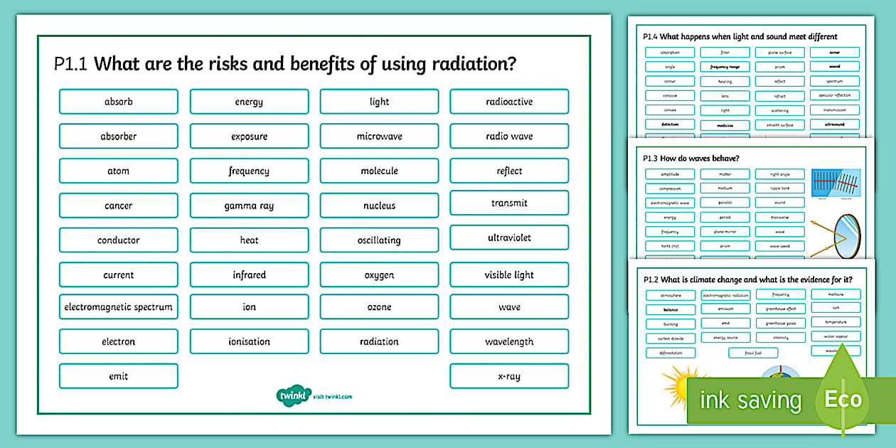 OCR 21st Century Physics P1 Radiation and Waves Word Mat