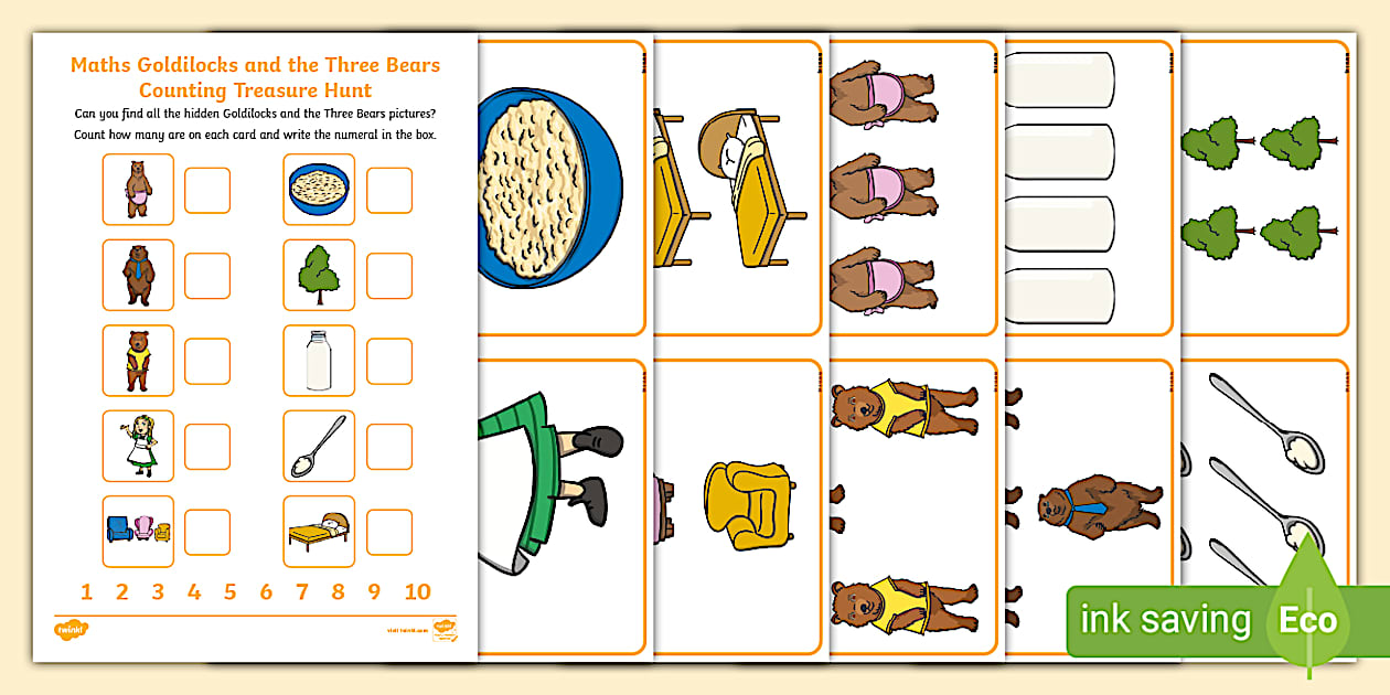 Maths Goldilocks and the Three Bears Counting Treasure Hunt