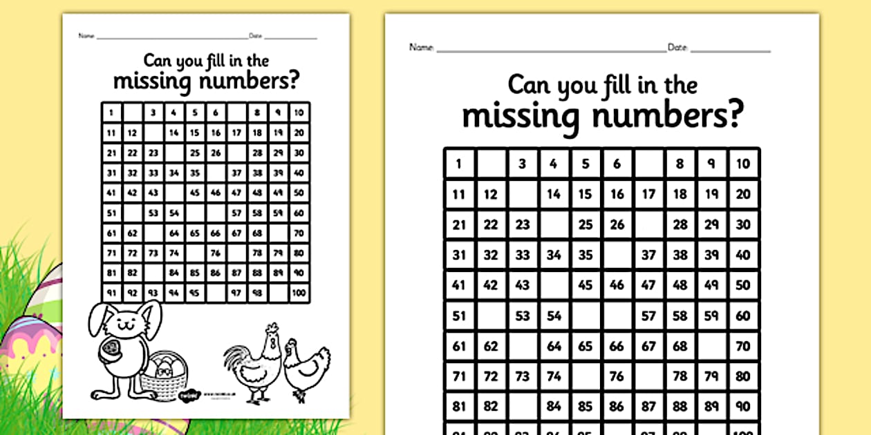 Easter Themed Missing Numbers Number Square Differentiated