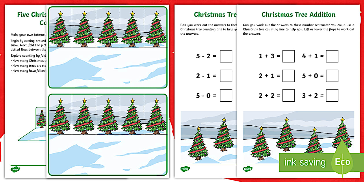 Five Christmas Trees Addition and Subtraction Activity Resource Pack