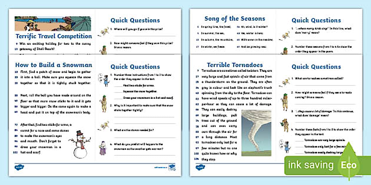 Reading Activities | Weather | 1-Minute Fluency Test