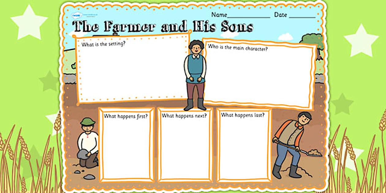 The Farmer and His Sons Book Review Writing Frame - aesops fables