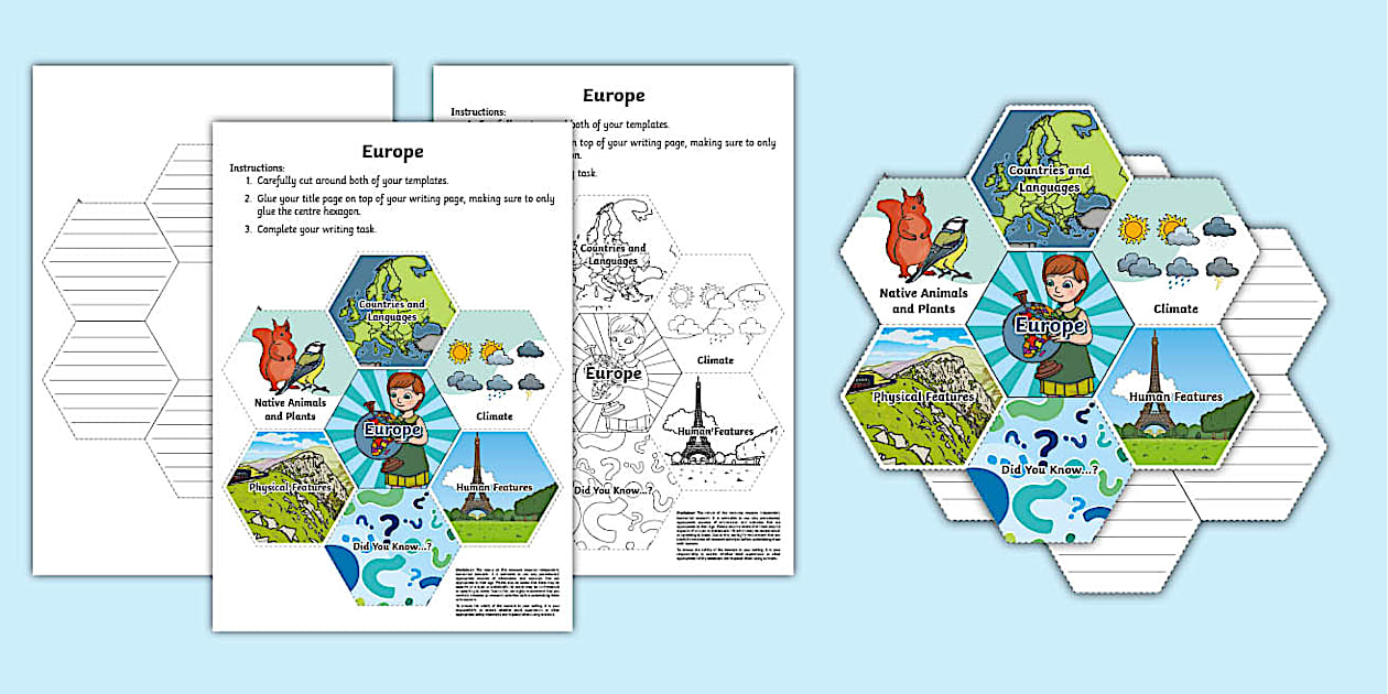 KS1 Europe Hexagon Writing Template (teacher made) - Twinkl