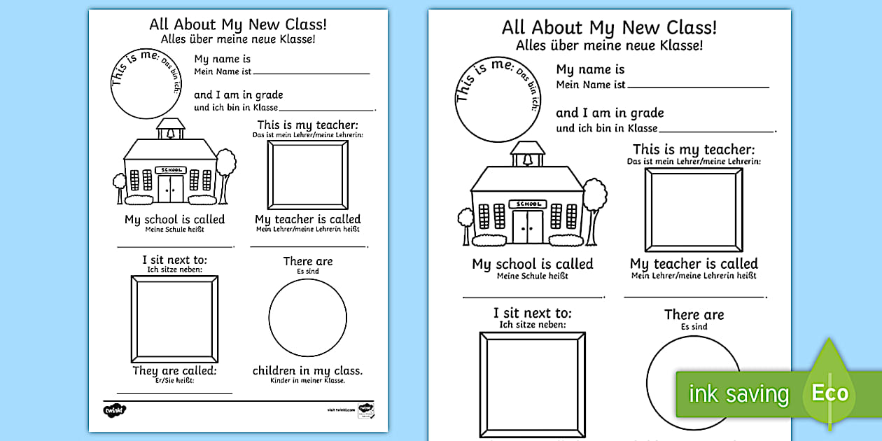 Editable All About My New Class Worksheet English/German