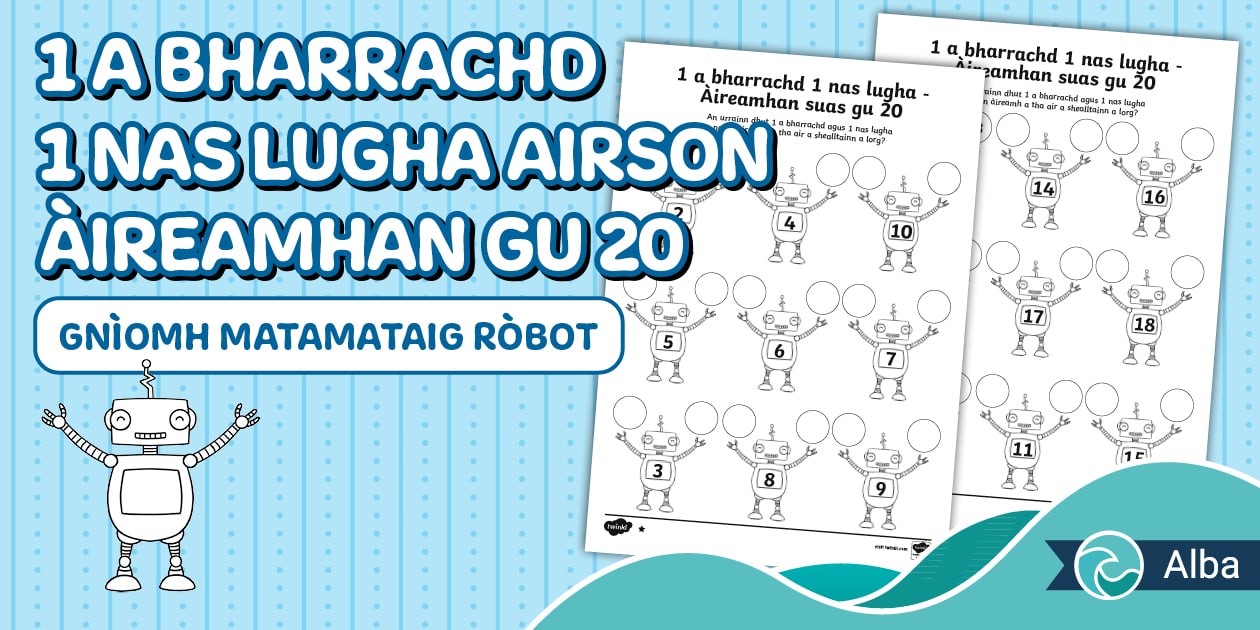 1 a bharrachd 1 nas lugha - Àireamhan 0-20 - Robot Activity