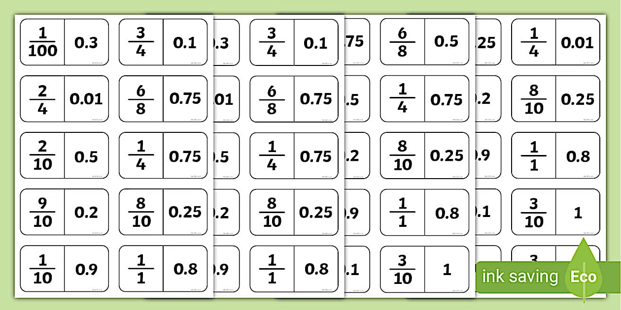 Fractions and Decimal Dominoes (Teacher-Made) - Twinkl