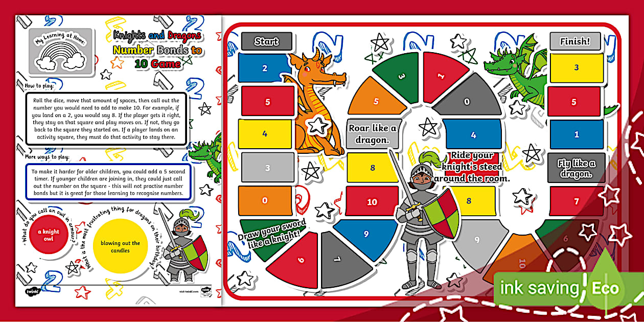 Learning at Home Knights and Dragons Number Bonds to 10 Game