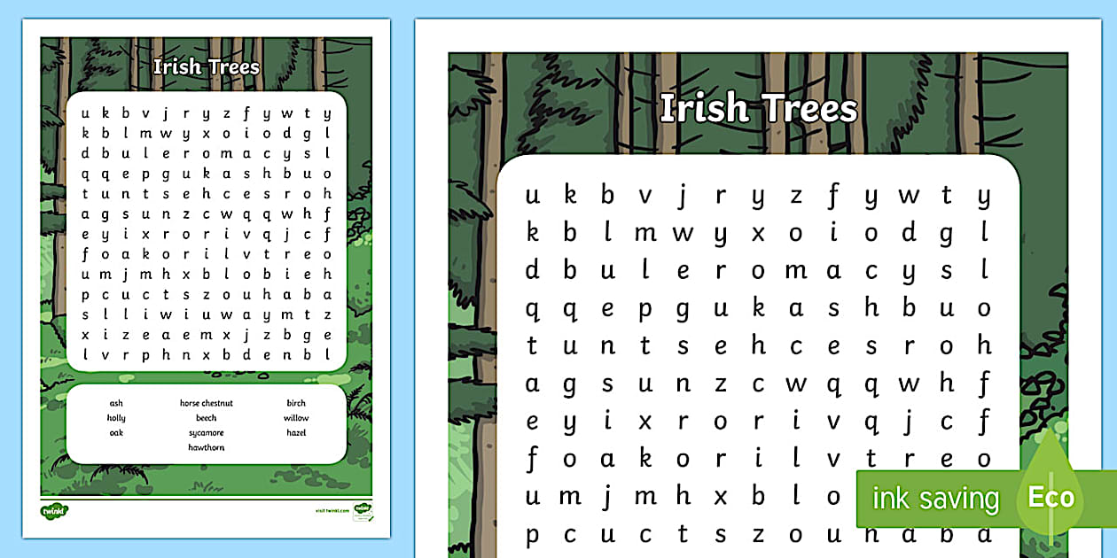 Irish Trees Word Search - ROI- National Tree Week 5th