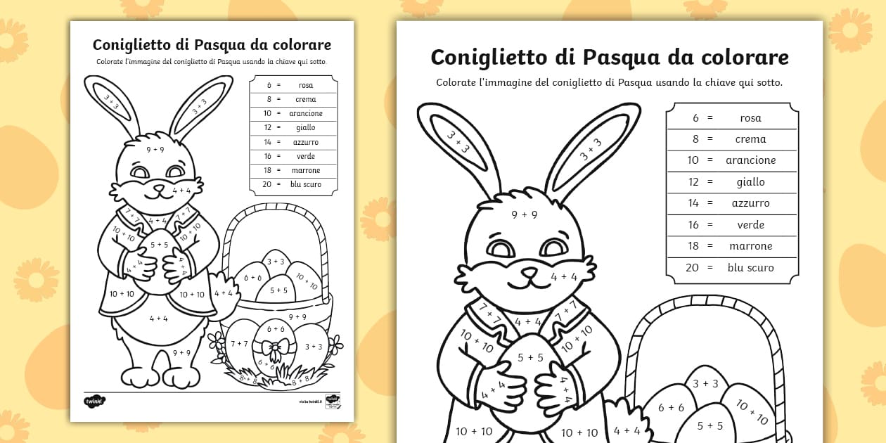 Coniglietto di Pasqua doppio foglio di lavoro da colorare